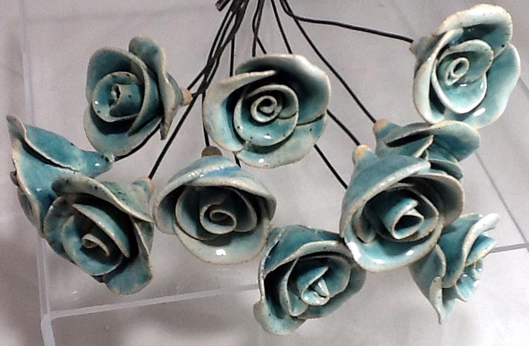 3 Turquoise Ceramic Polish Roses Made in Poland 10 Metal - Etsy