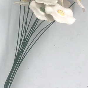 White Polish Flowers on 15 Wire Stems 12 Hand Made Ceramic Posies ...