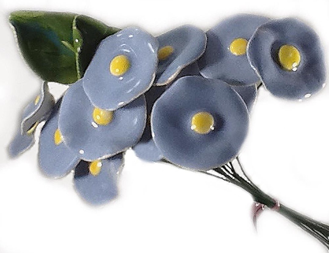 10 Light Blue Ceramic Flowers Floral Craft Decor Bouquet Made in Poland ...