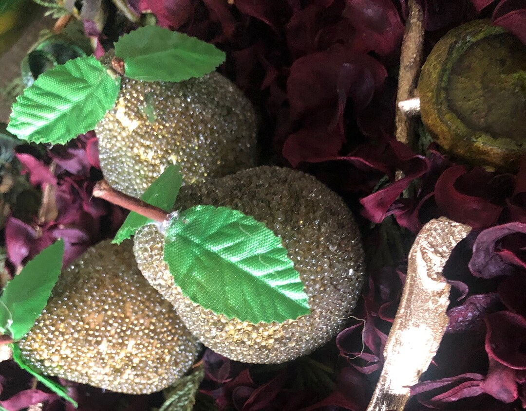 Three Gold Beaded Pears Faux Pears Each With 2 Leaves Crafts Bowl ...
