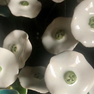 White Polish Flowers on 15 Wire Stems 12 Hand Made Ceramic Posies ...