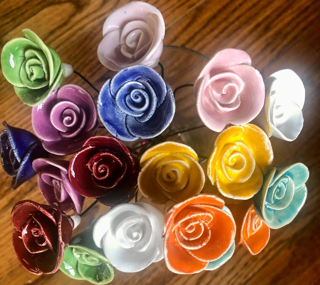 Handmade Polish Ceramic Rose With 10" Bendable Stem Hats Fascinators ...