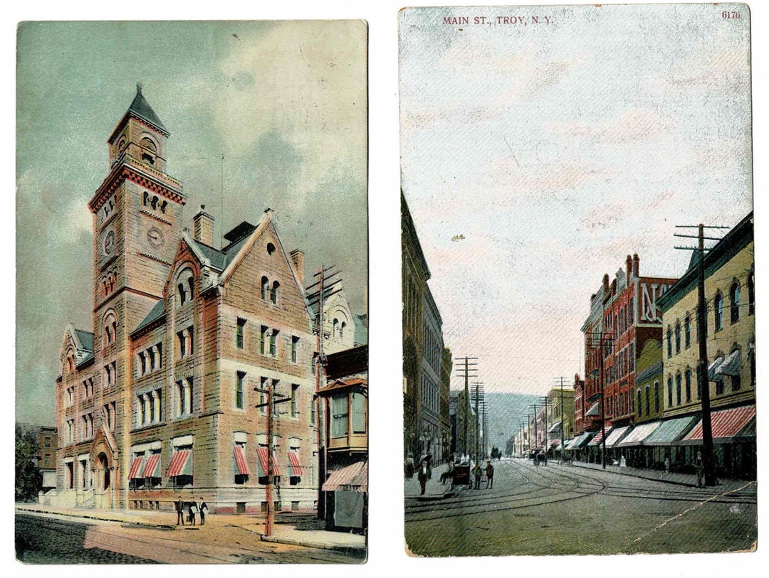 2 Vintage Antique Troy, NY Postcards Troy Post Office & Main Street - Etsy