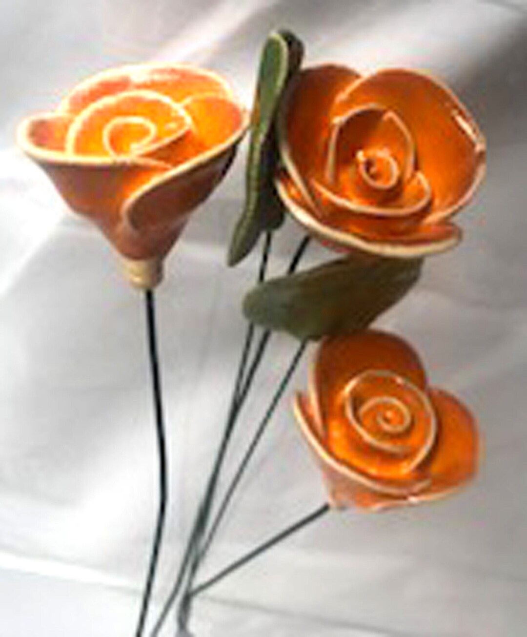3 Orange Ceramic Roses Made in Poland Rustic Autumn Decor Crafts and ...