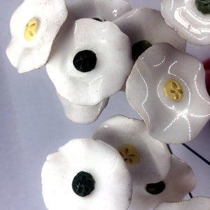 White Polish Flowers on 15 Wire Stems 12 Hand Made Ceramic Posies ...