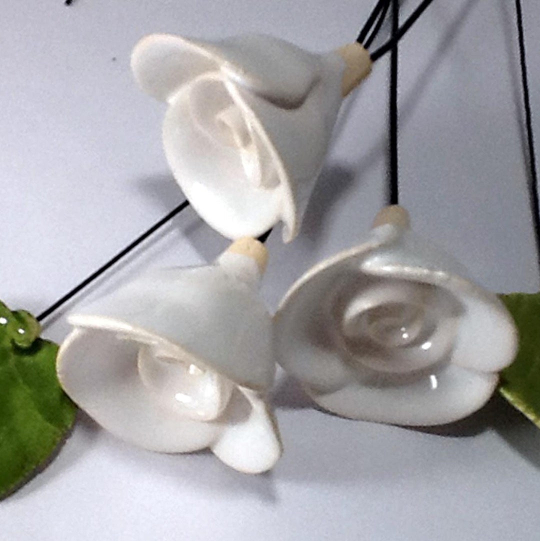 3 White Ceramic Roses Made in Poland Crafts and Floral Art - Etsy