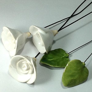 3 White Ceramic Roses - 3 White Roses and 2 Ceramic Leaves. Made by ...