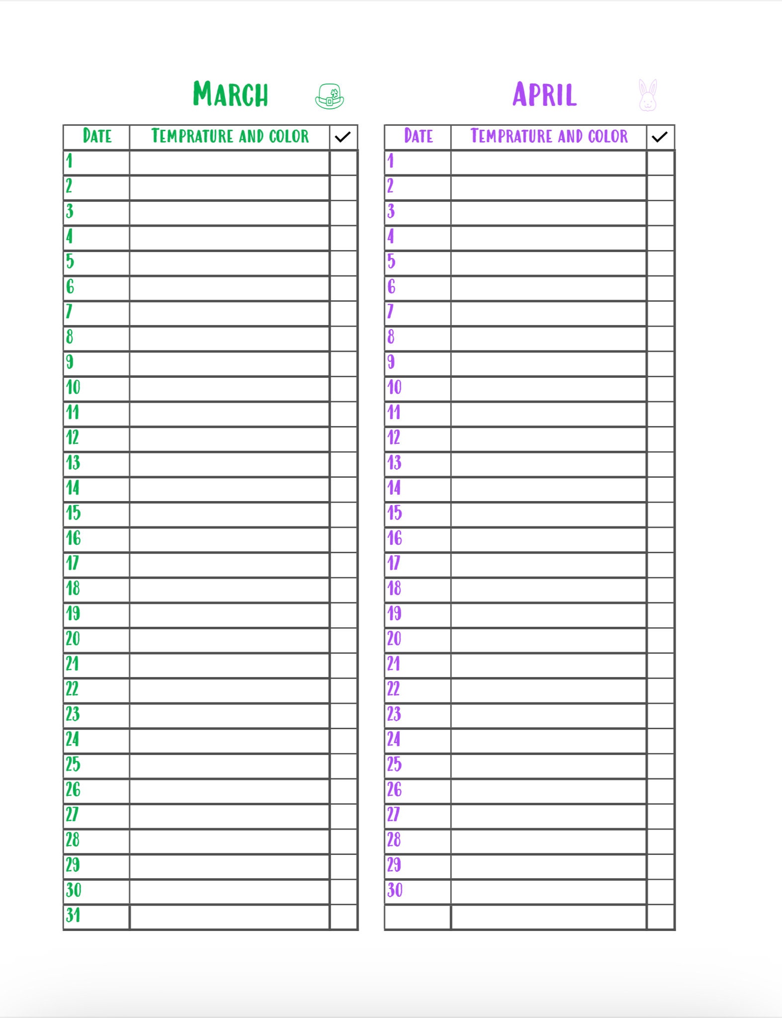 Temperature Project Chart - Color Version - Etsy
