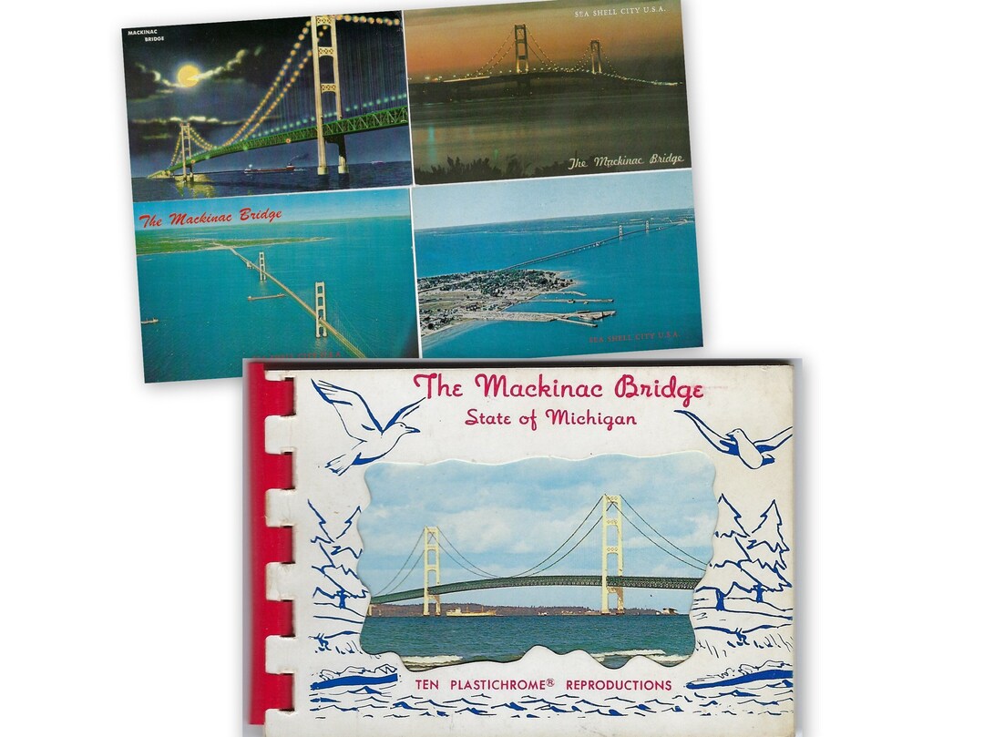 Vintage Mackinac Bridge Travel Postcards & Photo Booklet, State of ...
