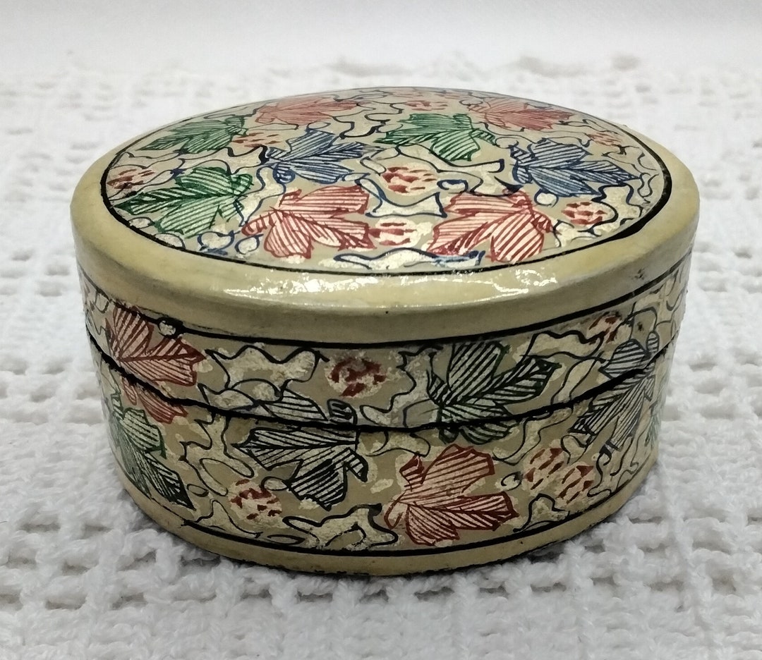 Trinket Box Paper Mache With 100% Silver Leaf Handmade in Kashmir India ...