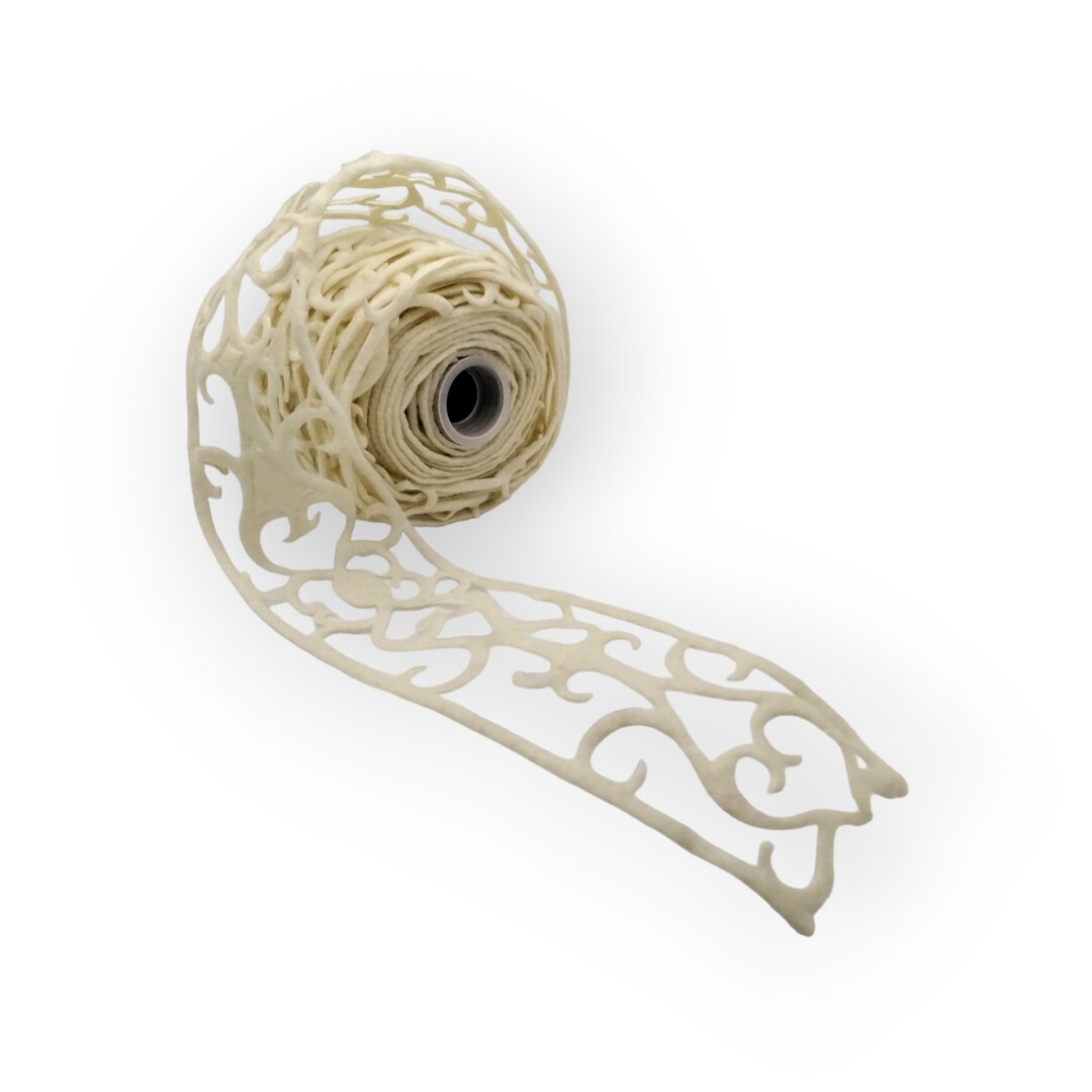 Unique Flocked Ribbon Open Weave Design in Cream Color Full Roll: 1 7/8 ...