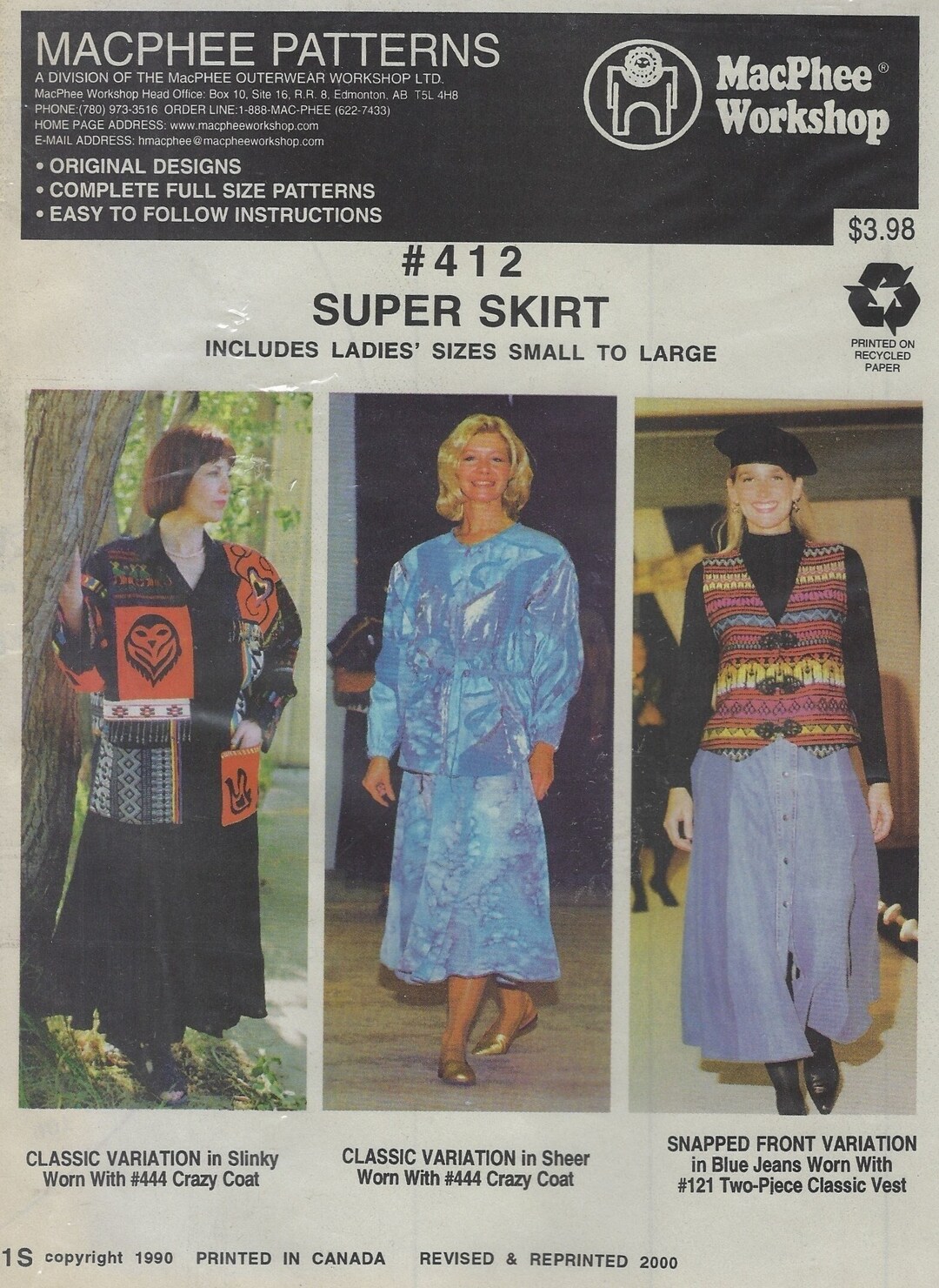 Macphee Patterns Super Skirt 412 Sewing Pattern Uncut From Macphee Workshop Includes Sizes Small ...
