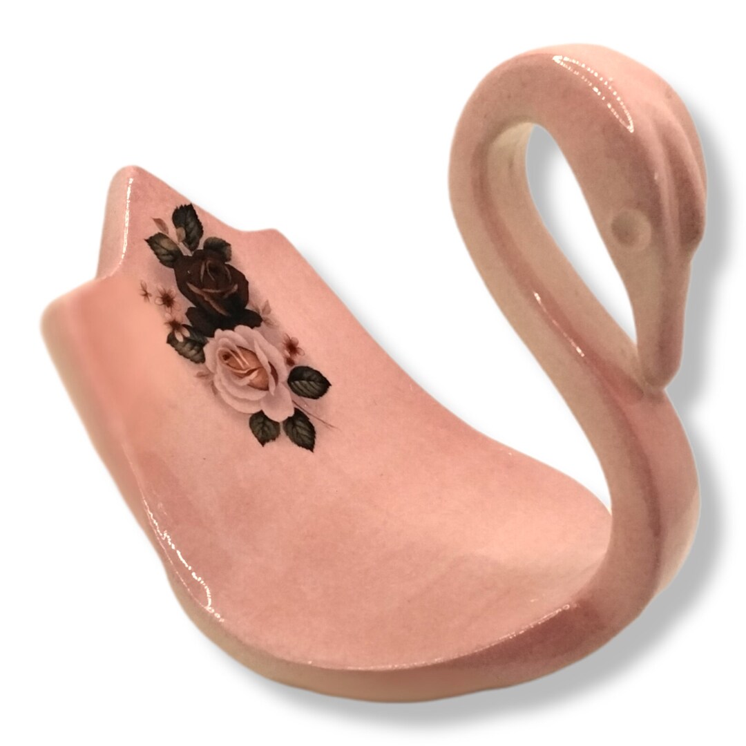 Pink Ceramic Swan & Roses Soap Dish for Bathroom Vanity or Wall Towel ...