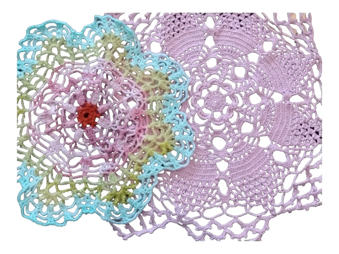 Pastel Hand Crocheted Doilies Set of 2 Round Table Toppers Great for ...