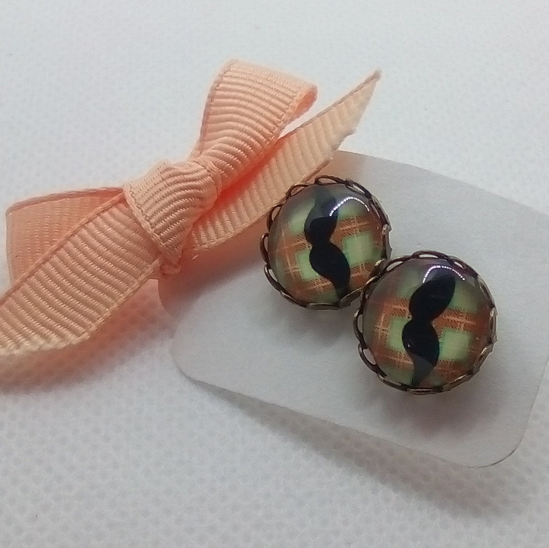 Novelty Handlebar Mustache Earrings Orange and Black Handmade Surgical ...