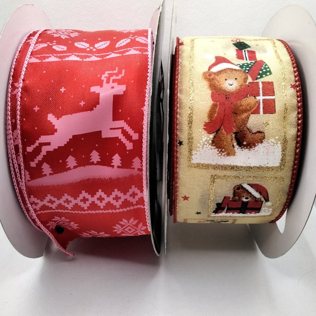 2.5 Inch Wire Edge Christmas Ribbon Set of 2 Each 13 Yards Lengths ...