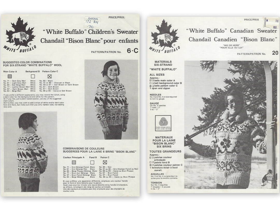 White Buffalo Knitting Patterns Cowichan Sweaters Sold Separately ...