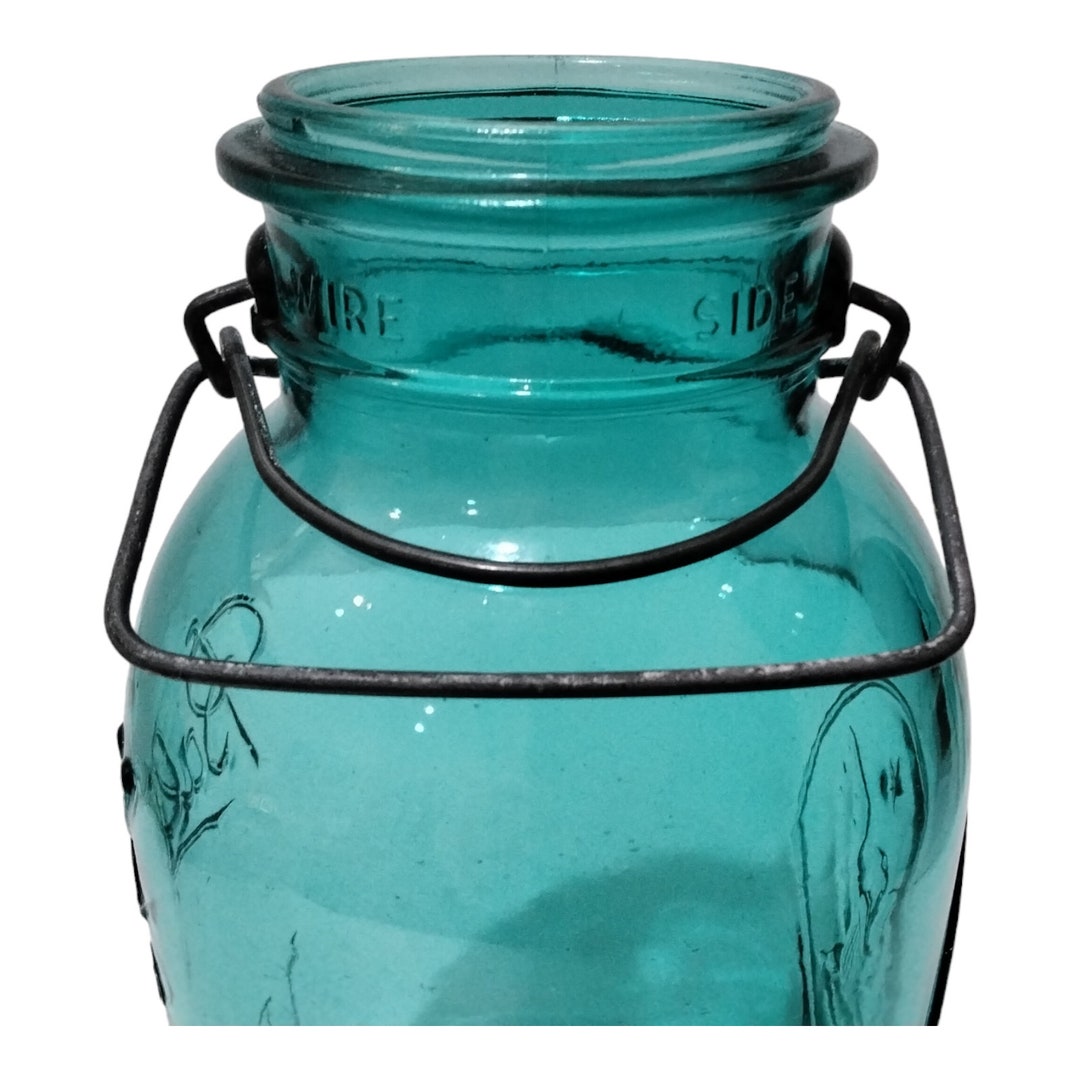 Mason Jar Ball Ideal Teal Green Glass With Embossed Bicentennial Eagle ...