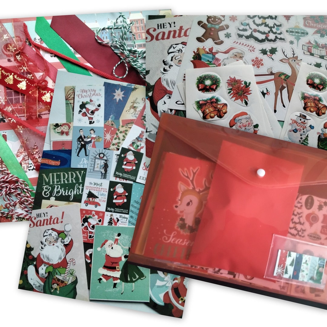Christmas Craft Pack of Papers, Ribbons, Stickers for Journals, Card ...