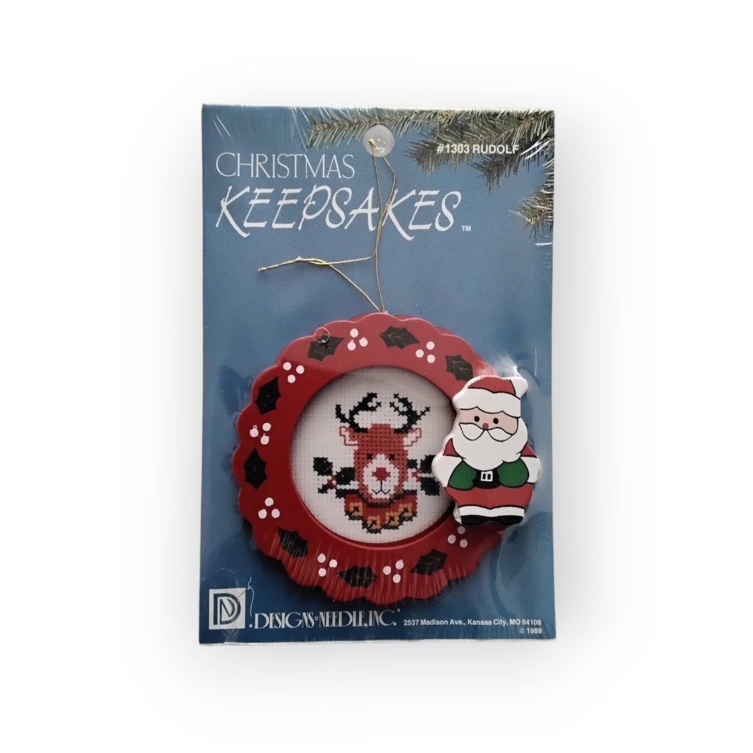 Santa & Rudolf Ornament Kit Cross Stitch and Wood Frame New in Package ...