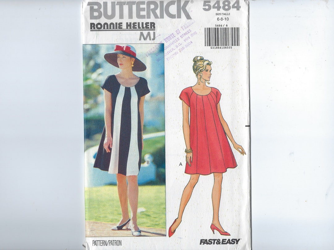 Butterick Ronnie Heller Fast & Easy Pattern 5484 Sizes 6-8-10 Misses Dress UNCUT Factory Folded ...
