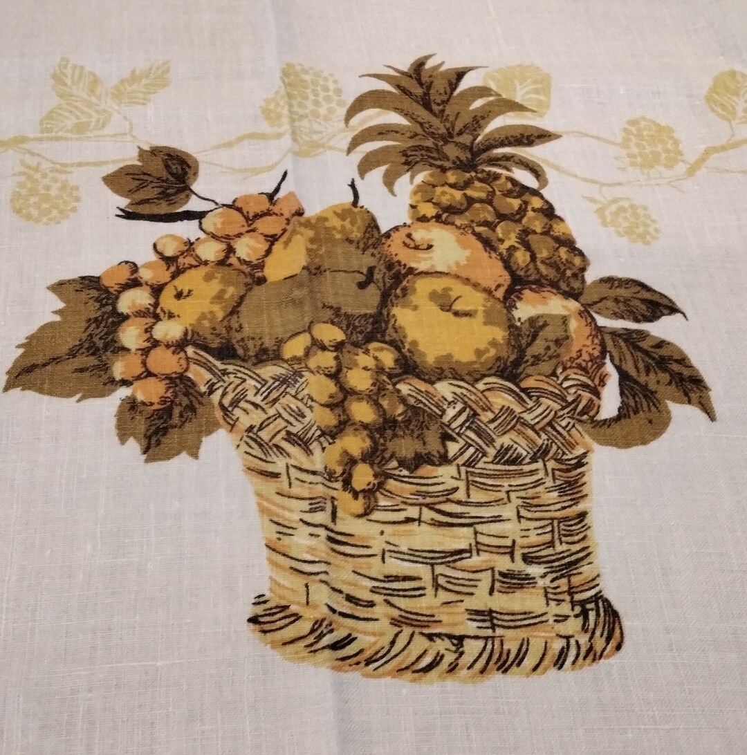 Retro Fall Harvest Basket of Fruit Tablecloth in Autumn Colorway of ...