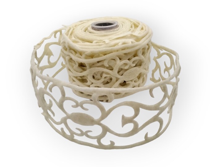 Unique Flocked Ribbon Open Weave Design in Cream Color Full Roll: 1 7/8 ...
