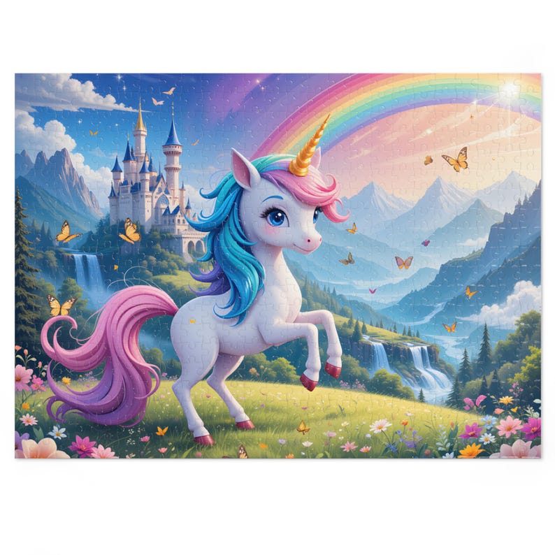Jigsaw Puzzle: Rainbow and Unicorn Kids Activity Puzzles, Tin Storage, Cute Unicorn Toy ...