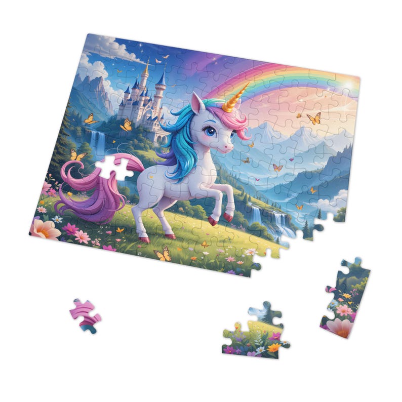Jigsaw Puzzle: Rainbow and Unicorn Kids Activity Puzzles, Tin Storage ...