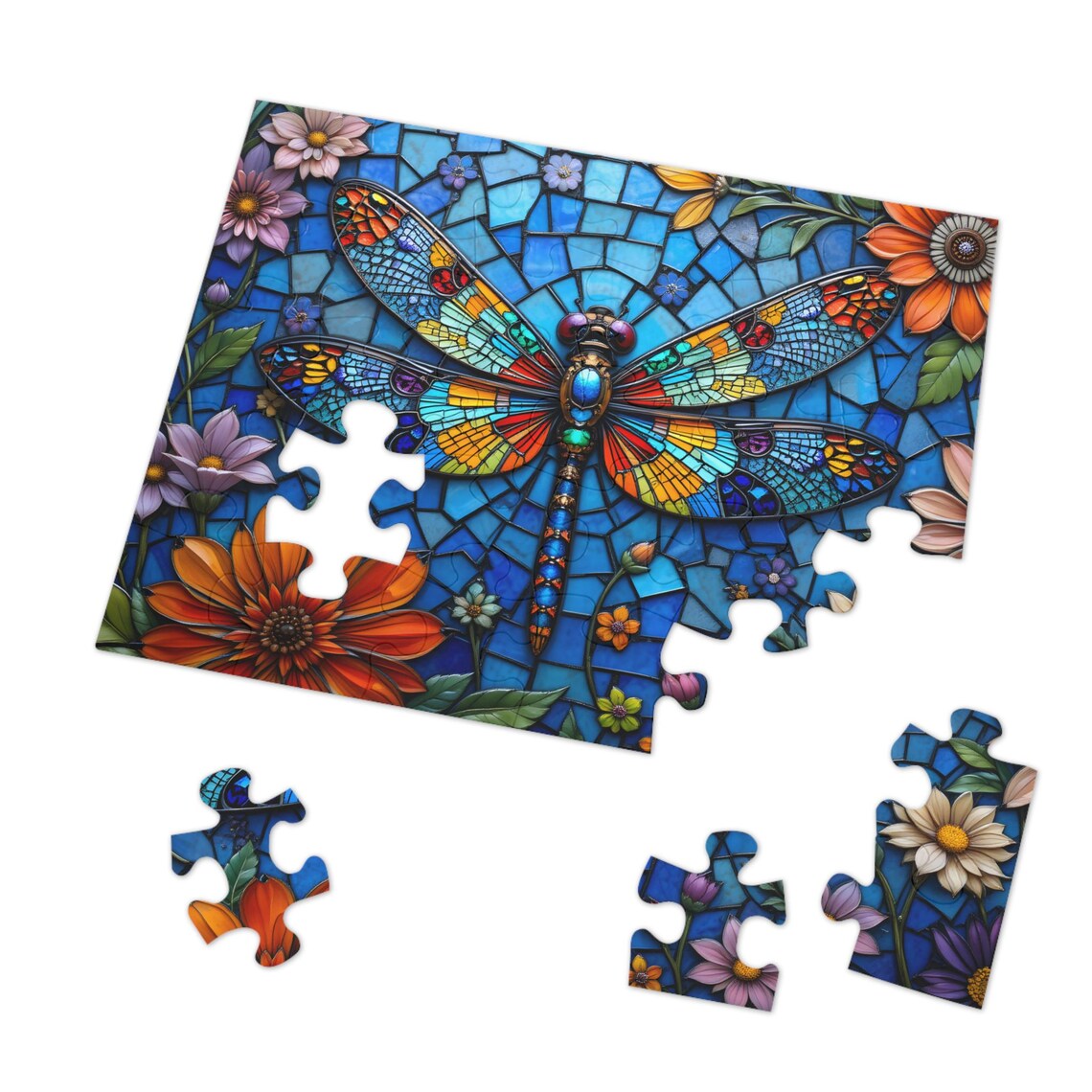 Jigsaw Puzzle: Stained Glass Dragonfly, Nature Art, Family Activity ...