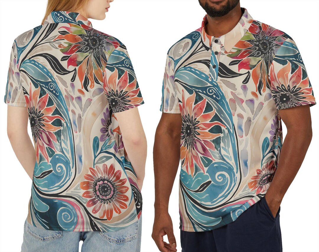 Floral Boho Unisex Polo Shirt - Casual Spring Flowers Shirt, Men Women ...
