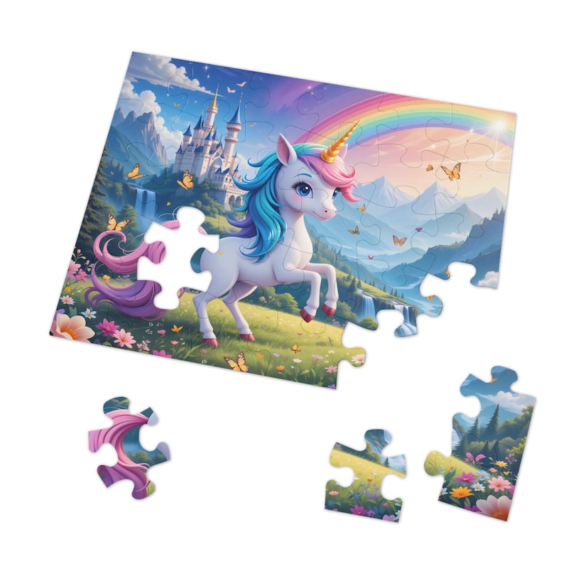 Jigsaw Puzzle: Rainbow and Unicorn Kids Activity Puzzles, Tin Storage ...