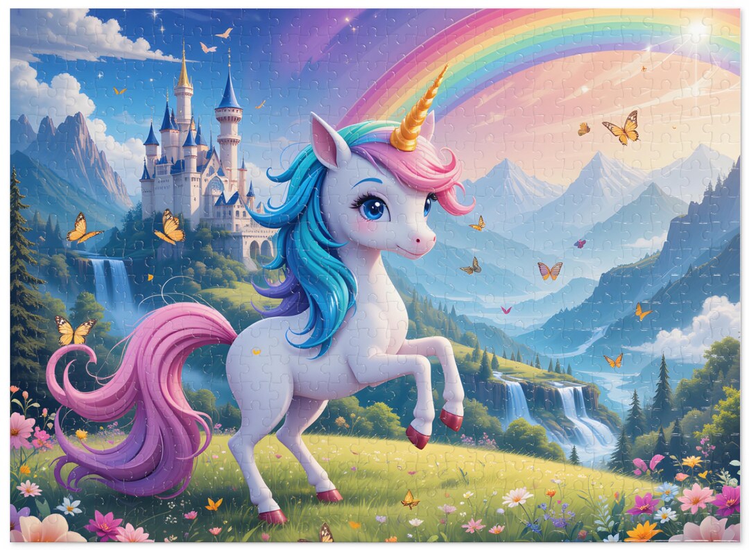 Jigsaw Puzzle: Rainbow and Unicorn Kids Activity Puzzles, Tin Storage ...
