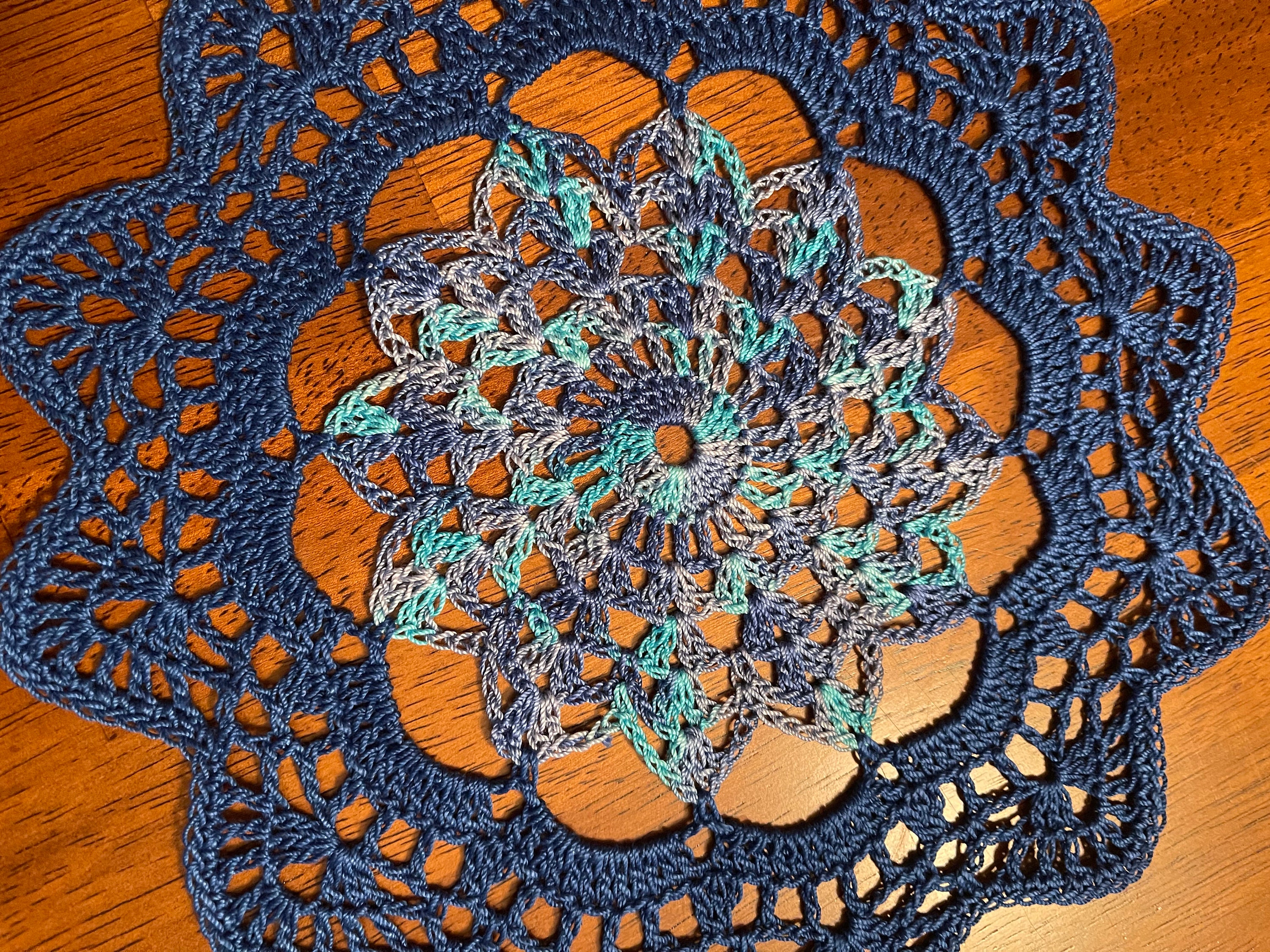 Blue Variegated and Navy Blue Doily, Blue Doily, Navy Blue Doily - Etsy