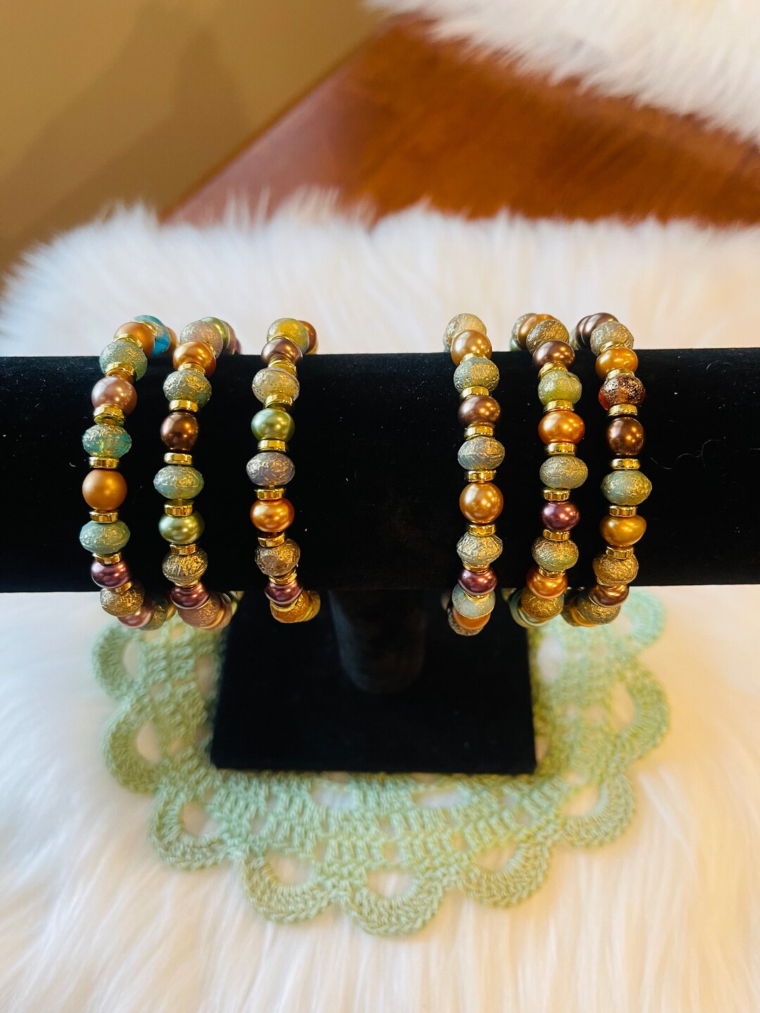 Czech Bead Bracelet, Fresh Water Pearl Bracelet, Earthtone Jewelry - Etsy