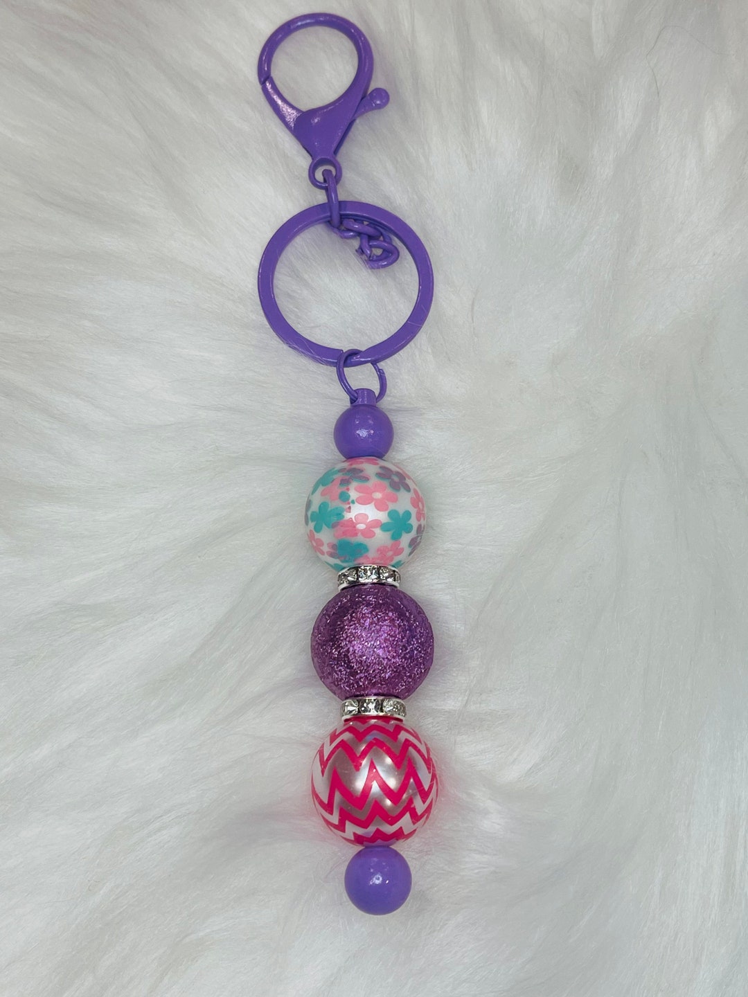 Lavender Keychain, Pink and Purple Keychain, Purse Charm, Lobster Claw ...