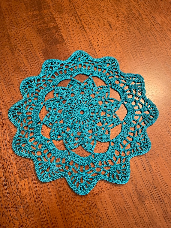 Peacock Doily Turquoise Doily | Etsy