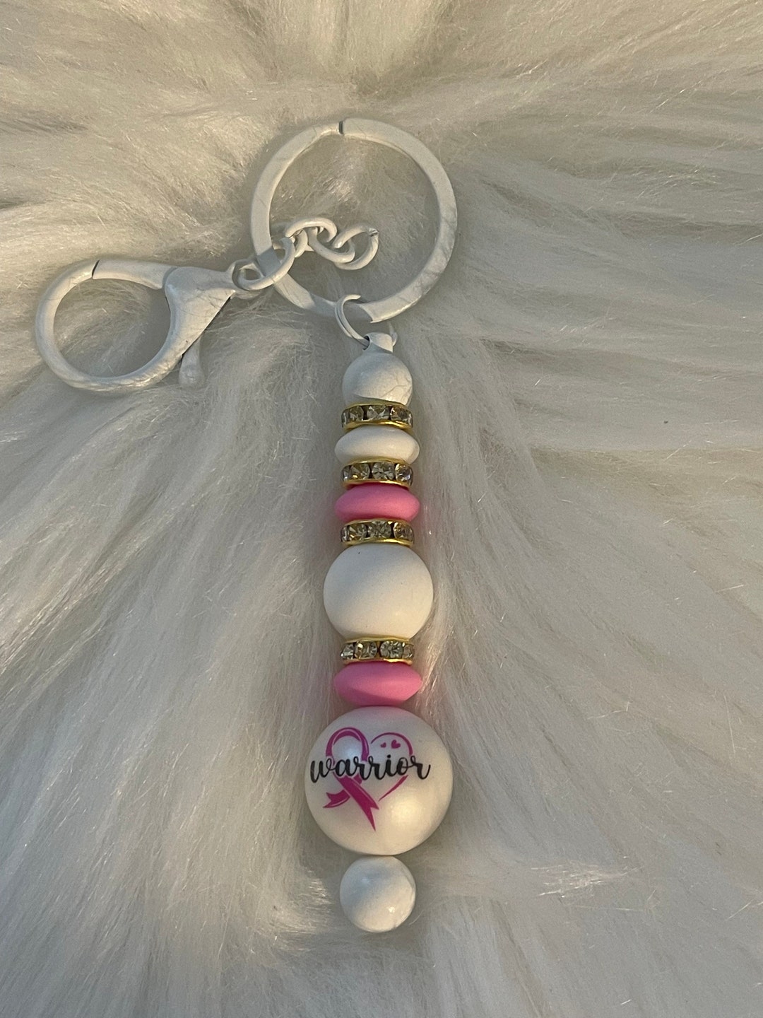 Warrior Keychain, Breast Cancer Awareness, Pink and White Keychain - Etsy