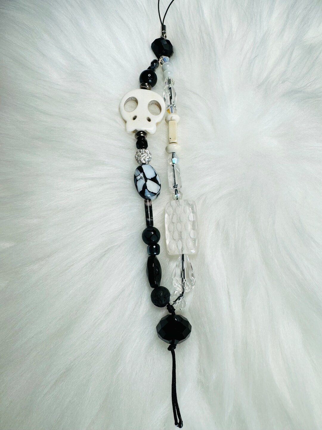 Black and White Phone Charm, Skull Phone Charm, Glass Bead Phone Charm ...