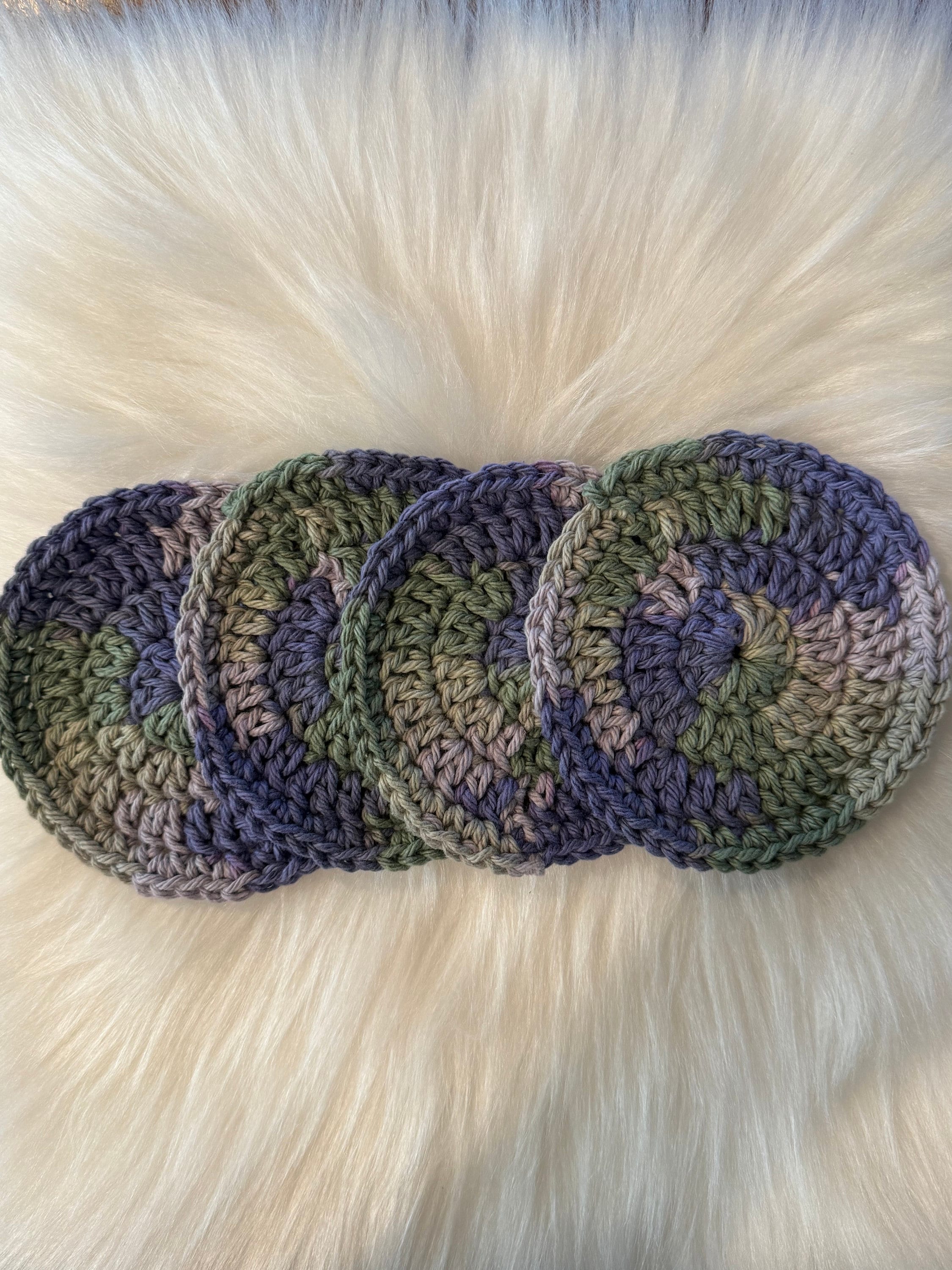 Crocheted Round Coaster, Variegated Purple and Sage Coaster Set, Cotton ...
