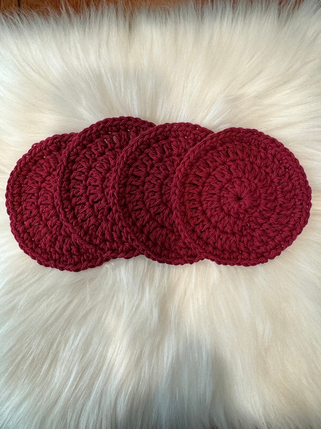 Crocheted Round Coaster, Burgundy Coaster Set, Wine Coaster Set, Cotton ...