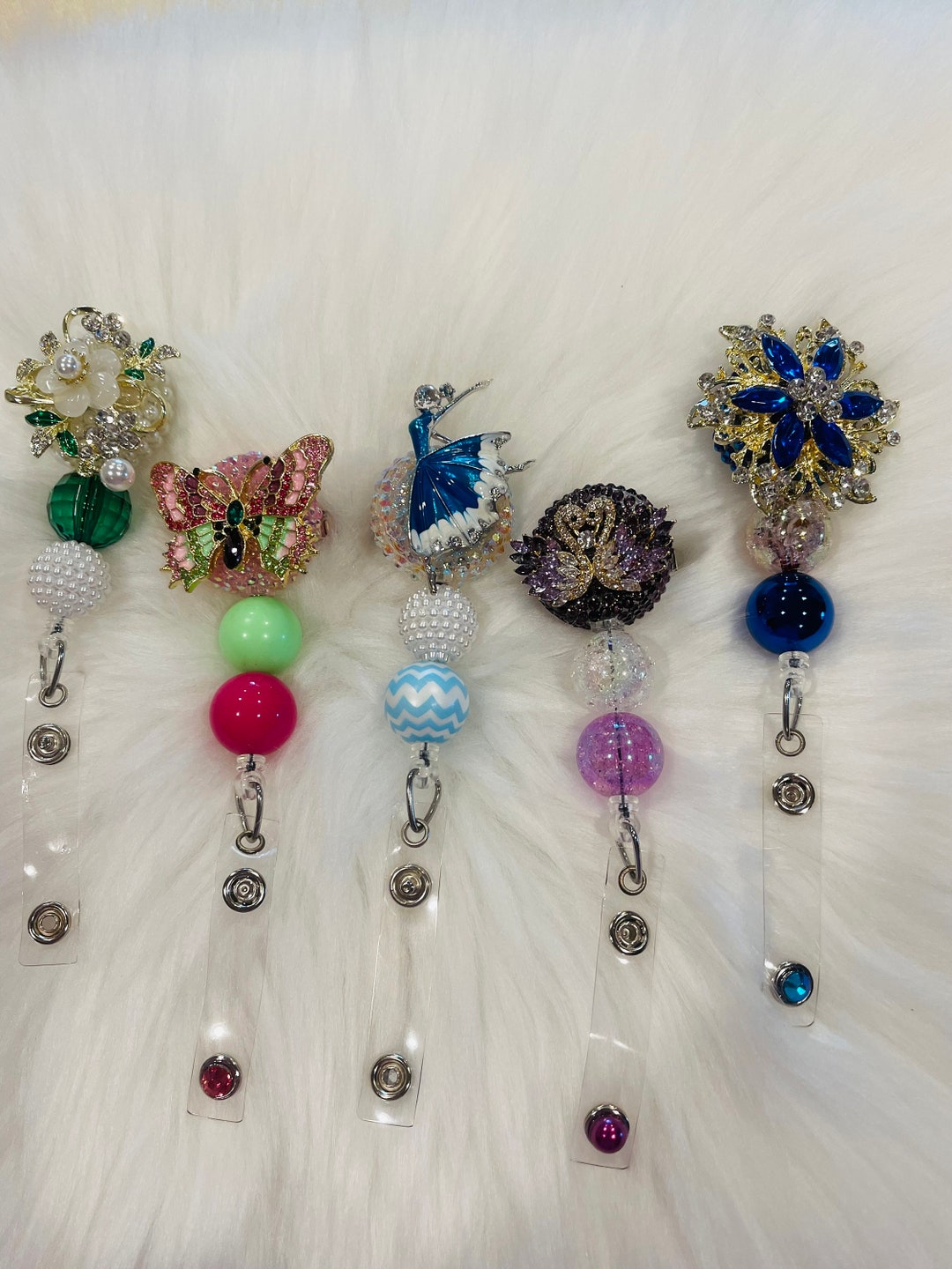 Retractable Badge Reels, Green Floral Badge Reel, Navy Blue Floral ...