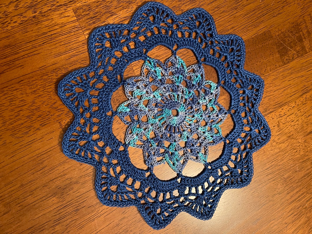 Blue Variegated and Navy Blue Doily, Blue Doily, Navy Blue Doily - Etsy
