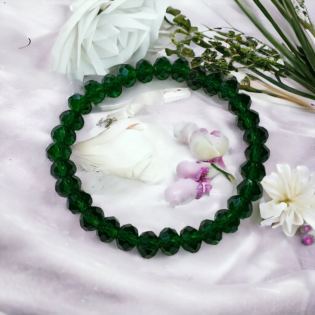 Hunter Green Glass Bead Bracelet, Dark Green Bracelet, Green Bracelet ...