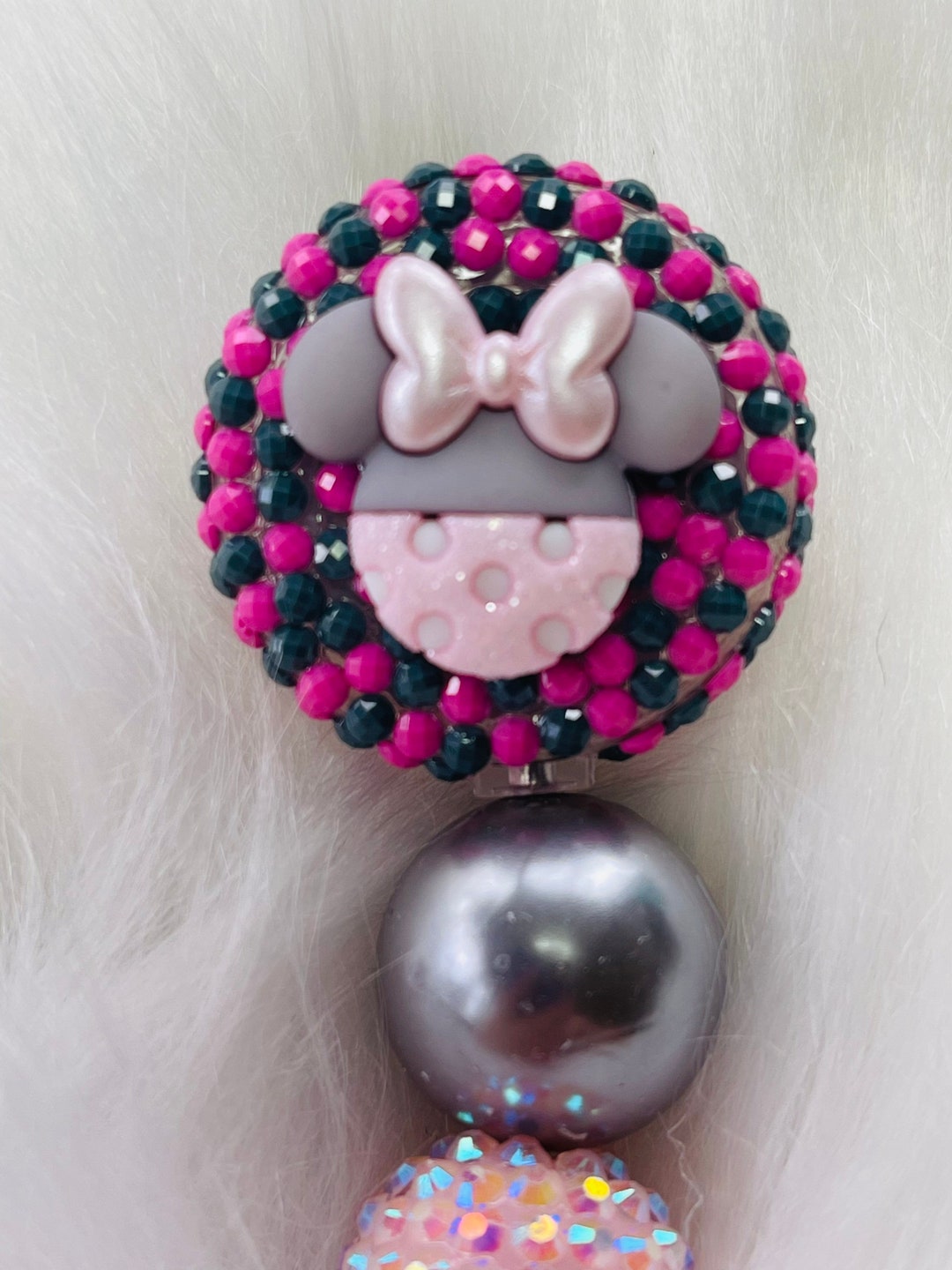 Pink and Gray Minnie Mouse Retractable Badge Reel - Etsy