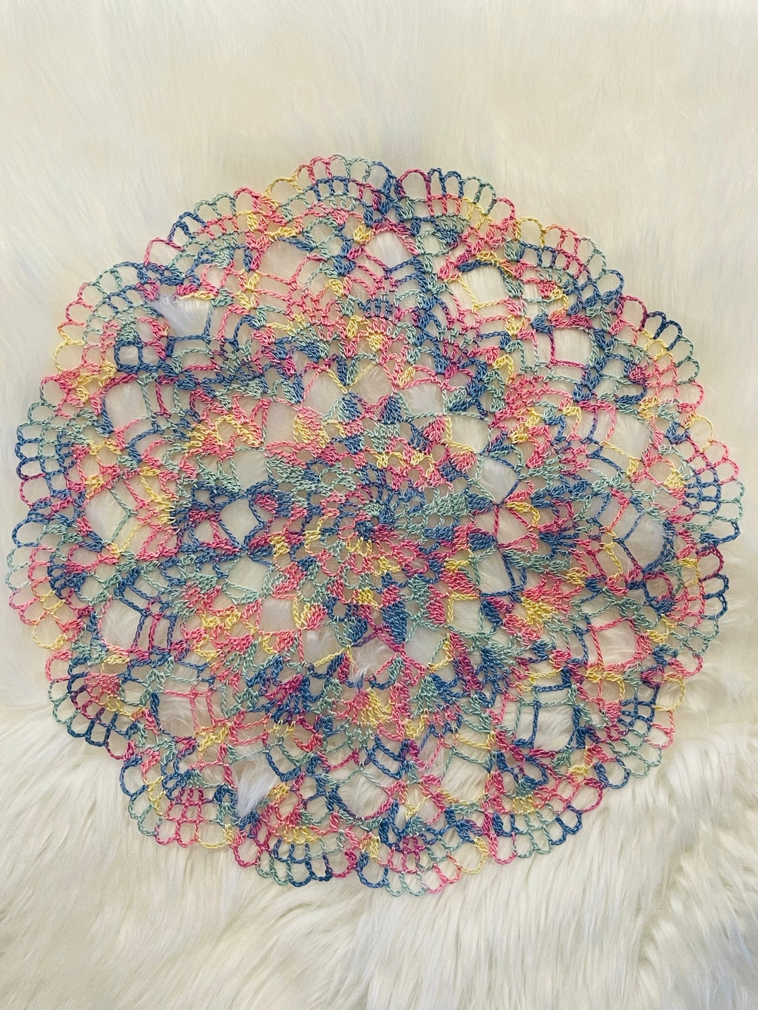 Blossoms Doily, Spring Doily, Easter Doily, Variegated Pastel Doily ...
