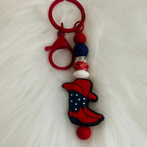Western Keychain, Cowboy Hat, Floral Cow, Thunderbird, Silicone Beads ...