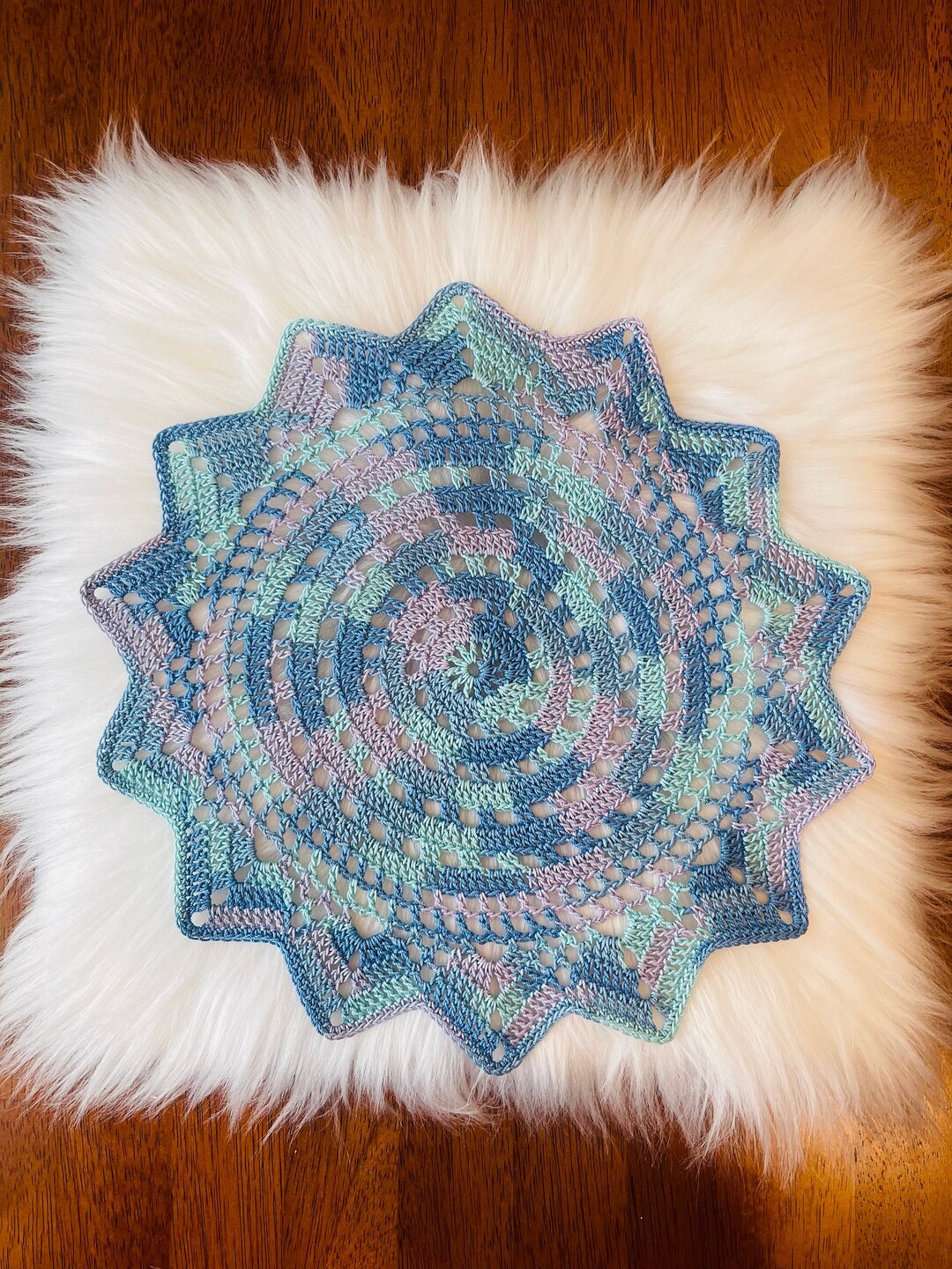 Hand Crocheted Variegated Doily, Ocean Blue Cotton Thread - Etsy