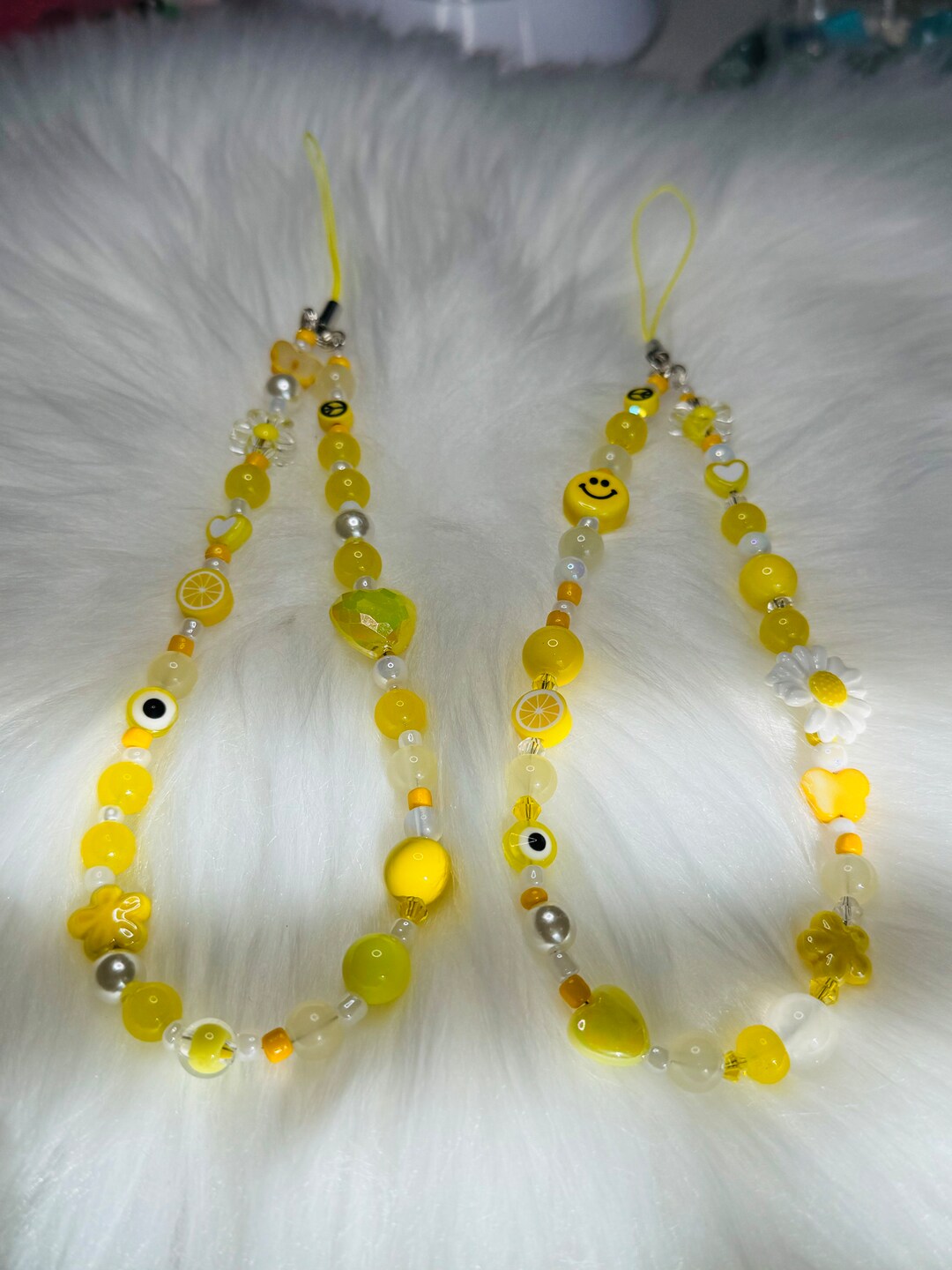 Yellow Beaded Phone Charm, Lemon, Daisy, and Butterfly Strap - Etsy