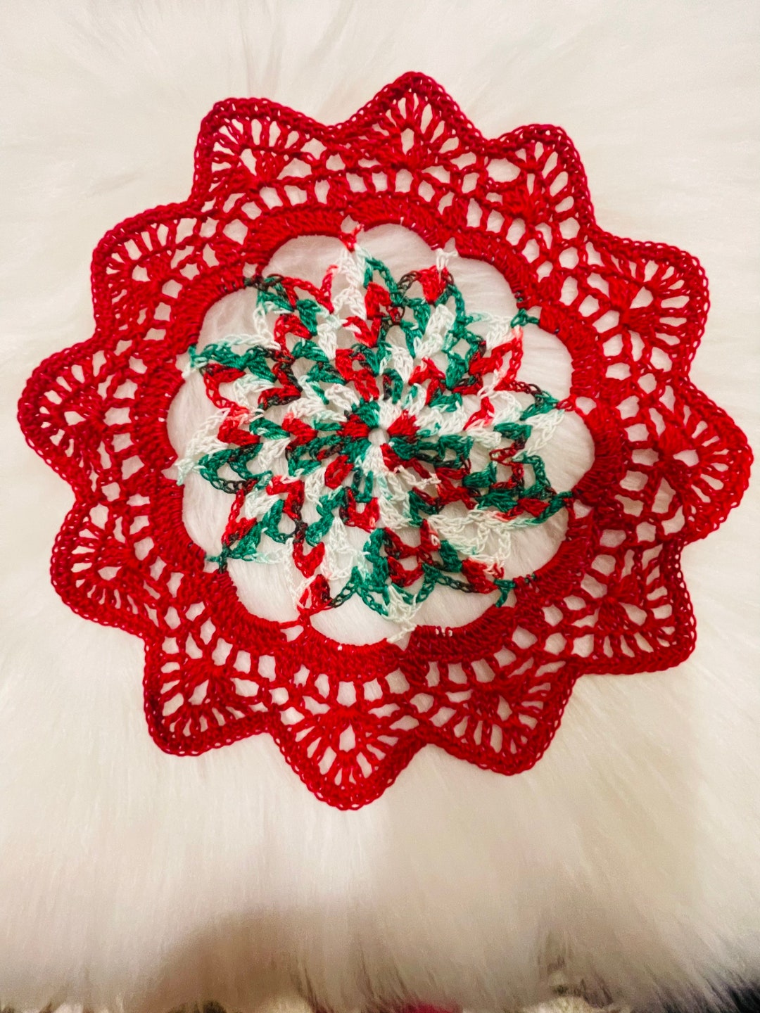 Christmas Doily 9 Inch, Variegated Christmas Thread and Victory Red ...